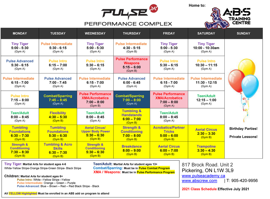 Pulse Pickering/Ajax Schedule